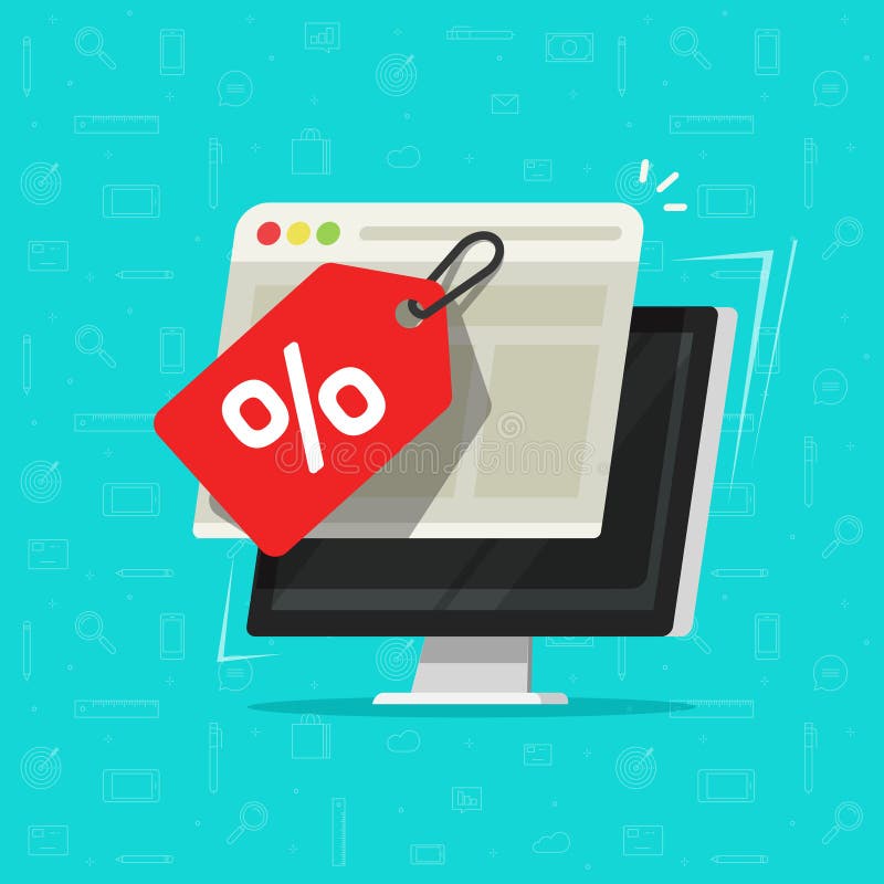 Sale Tag on Computer Screen Vector Illustration, Flat Cartoon Pc with ...