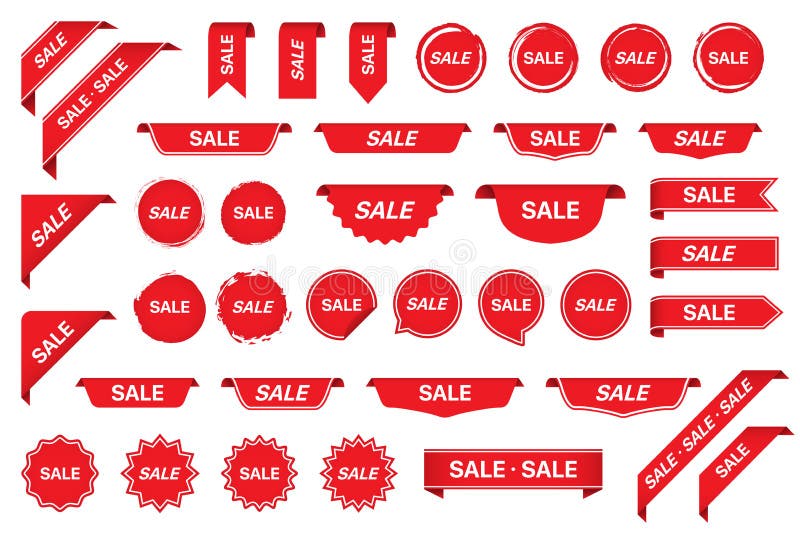 Sale Tag Sticker Labels Collection in Red Stock Vector - Illustration ...