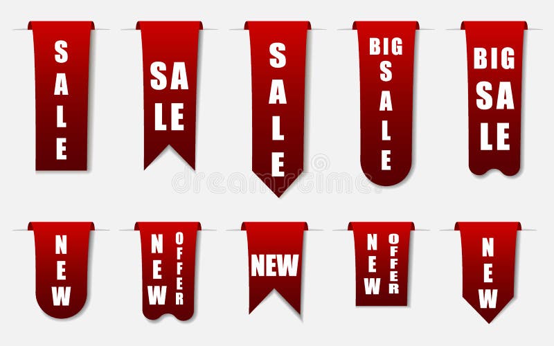 Sale Tags. 3d Labels and Badges. Red Scroll Ribbons. Banners. Vector ...