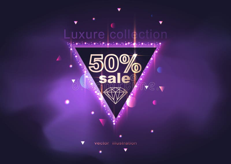 Sale 50 Text in Neon Shining Triangle Sign on Dark Blue Backdrop ...