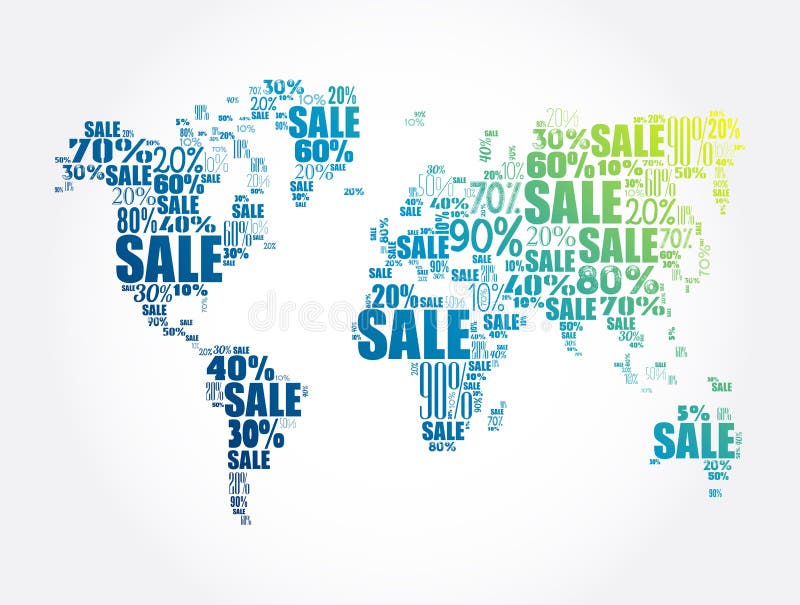 Sale Text with Percents in Shape of World Map, Word Cloud Business ...