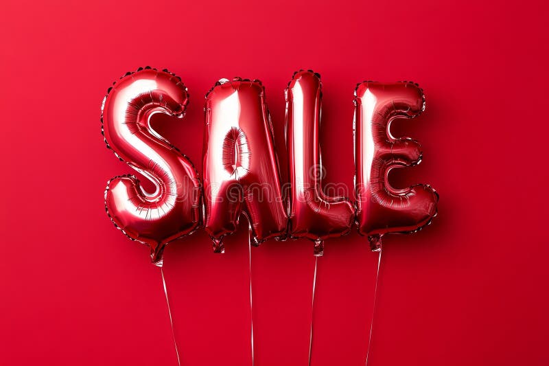 Sale Word Balloon Letter, Foil on Red Background. Stock Photo - Image ...