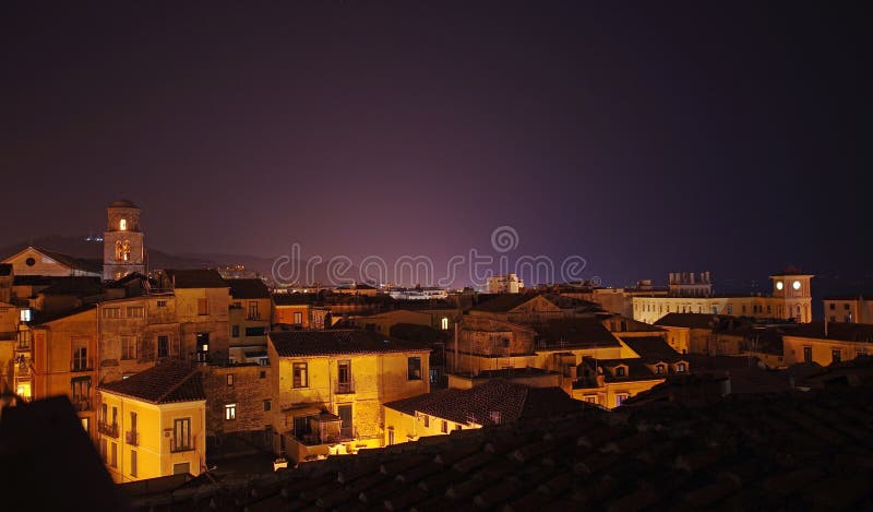 Salerno Roofs at Night, Italy Stock Image - Image of tower, evenng ...