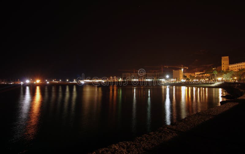 Night in Salerno Near the Sea and Mountains with Some Lights Stock ...