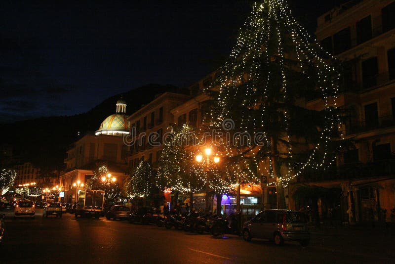 Salerno trees editorial image. Image of december, night - 67195590