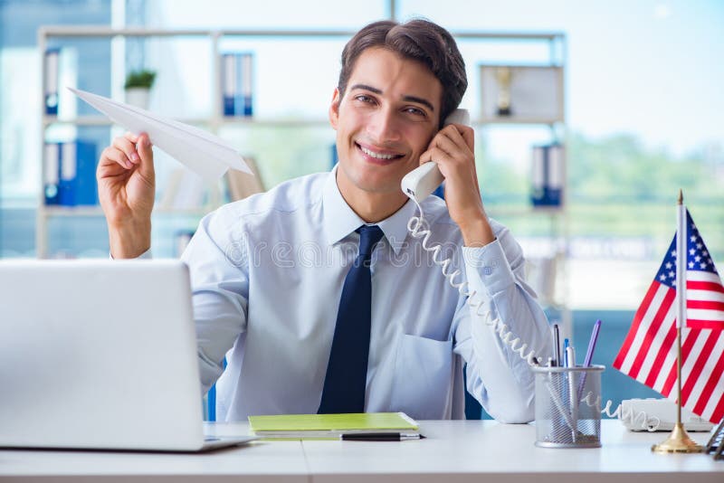 The Sales Agent Working in Travel Agency Stock Photo - Image of foreign ...