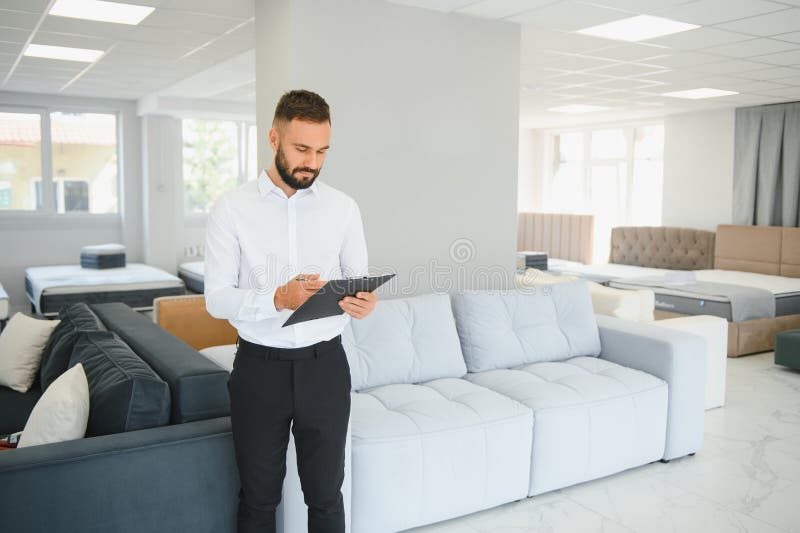 Sales Assistant in Furniture Store Stock Image - Image of design, sofa ...