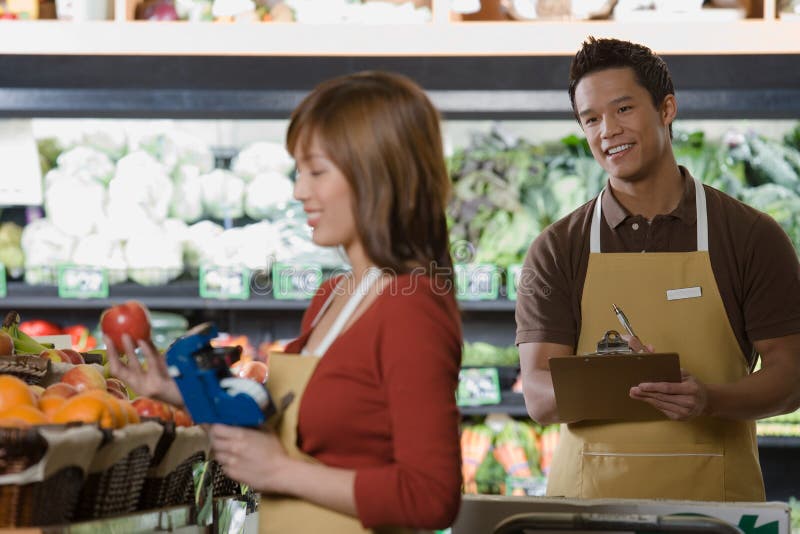Woman in Supermarket and Shop Assistant Stock Photo - Image of people ...