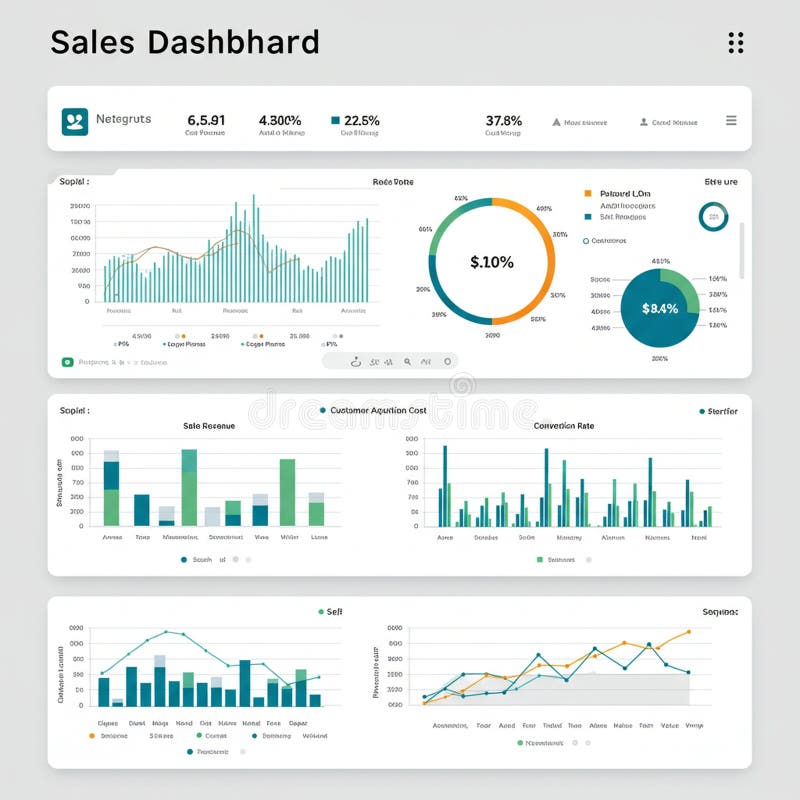 Sales Dashboard Displaying Various Data Visualizations. Top Section Features Stock Illustration ...