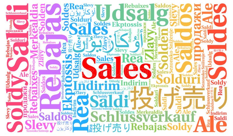 Sales in Different Languages Word Cloud Stock Illustration ...