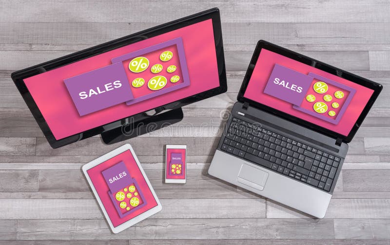 Sales and Discounts Concept on Different Devices Stock Photo - Image of ...