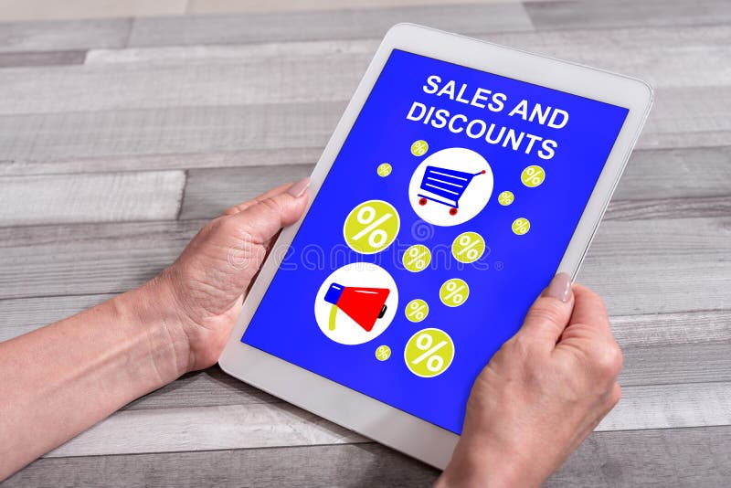 Sales and Discounts Concept on a Tablet Stock Photo - Image of design ...