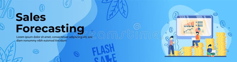 Sales Forecasting Web Banner Design. Man Sit on a Stack of a Coin To ...