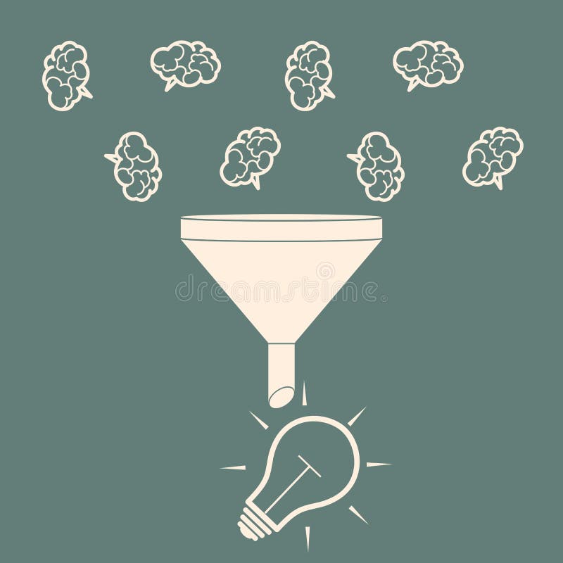Sales Funnel. Converting Brains into Bulb Idea. Flat Style. Vector ...