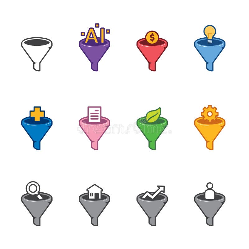 Sales Funnel Flat Icons Set Vector Stock Vector - Illustration of ...