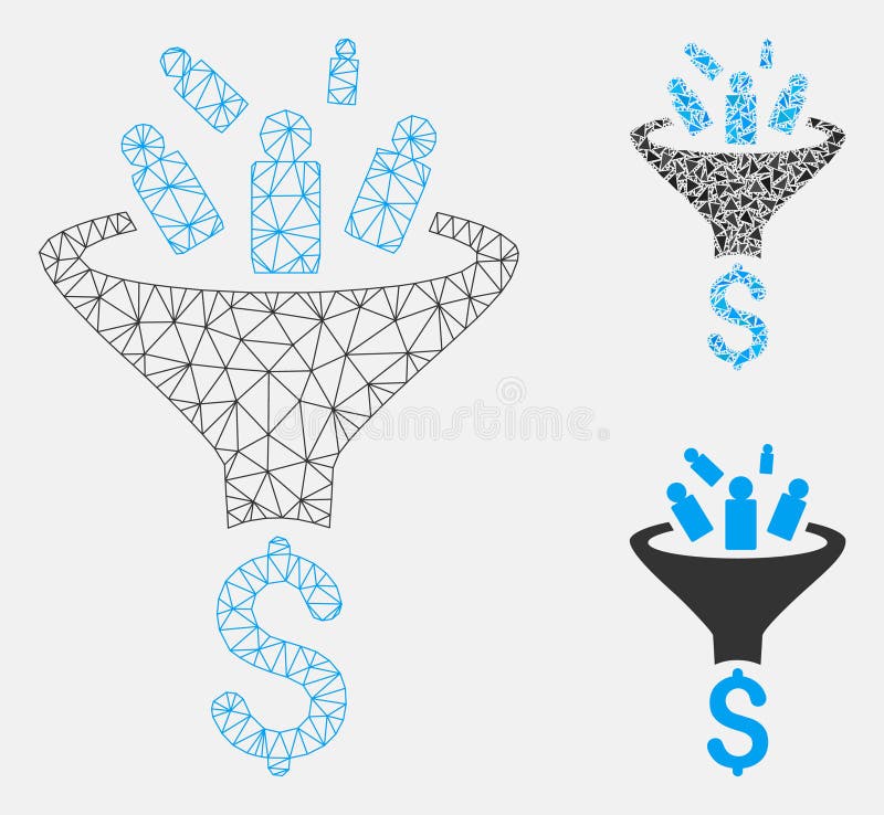 Sales Funnel Vector Mesh Wire Frame Model and Triangle Mosaic Icon ...