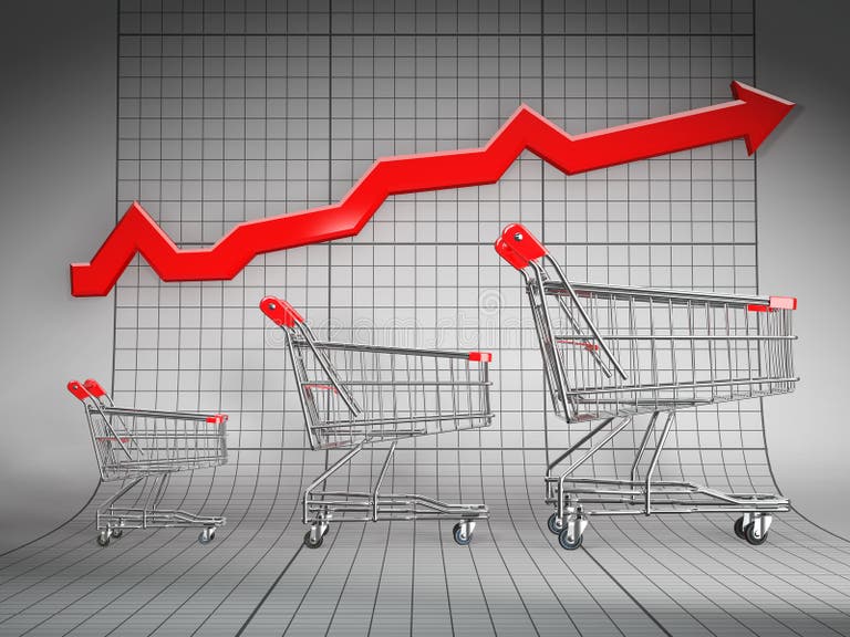 Sales Growth. Shopping Basket and Graph Stock Illustration ...