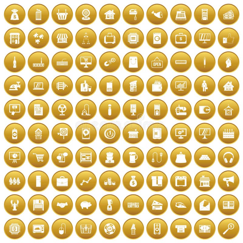 100 sales icons set gold stock vector. Illustration of list - 98320514