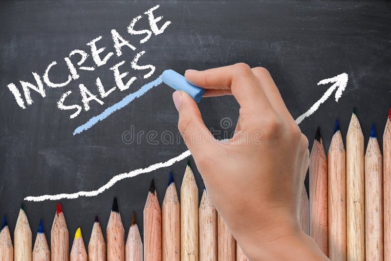 Sales Increase Concept or Target on Chalkboard with Wave of Colored ...
