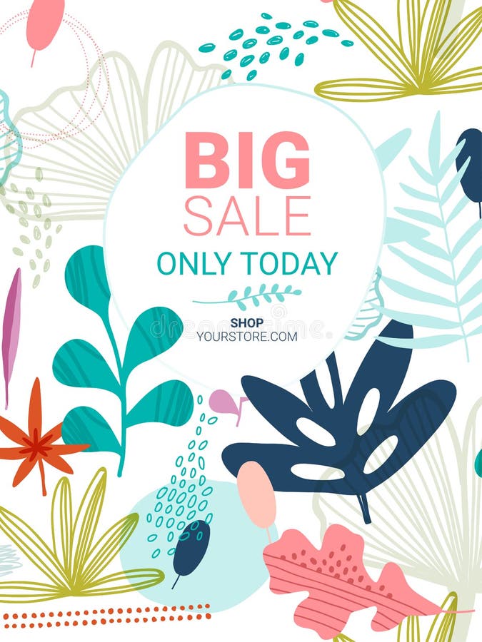 Sales Invite Flowers and Leaves Graphic Set Stock Vector - Illustration ...