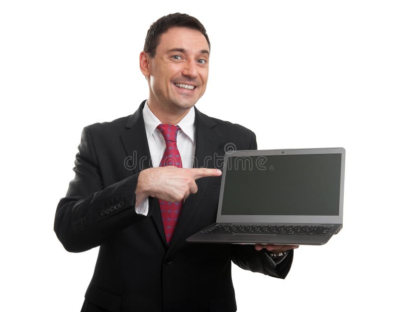 Sales Man Presenting Somenting on Laptop Screen Stock Photo - Image of ...