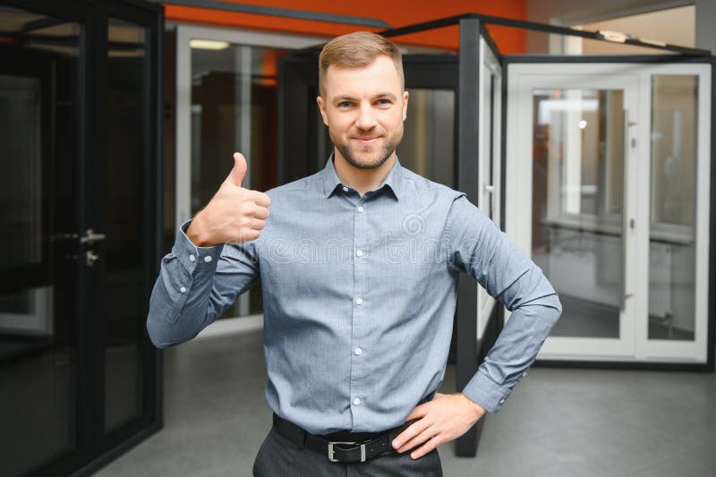 Sales Manager in a Window Shop. the Concept of Window Sales. Stock ...