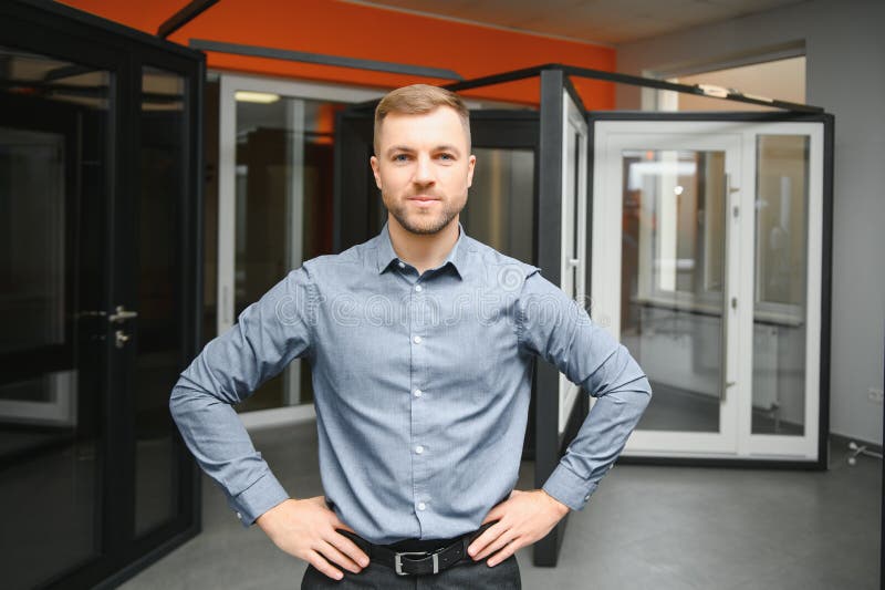 Sales Manager in a Window Shop. the Concept of Window Sales. Stock ...