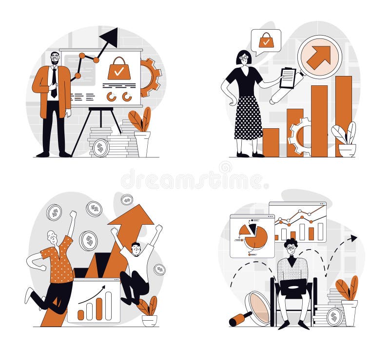 Sales Performance Flat Concepts Stock Vector - Illustration of person ...