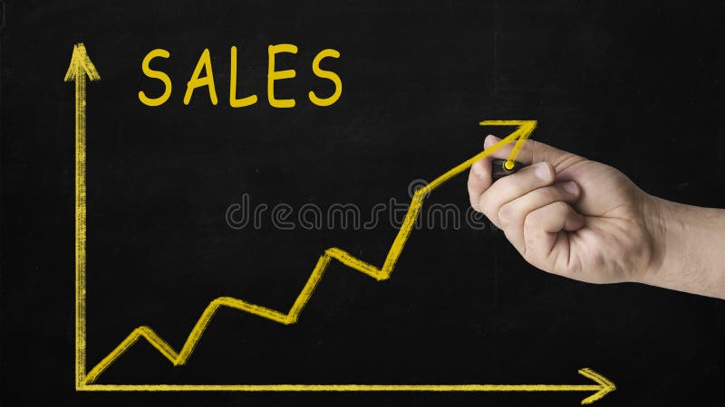 Sales Performance. Hand Drawing Increasing Business Chart Showing the ...