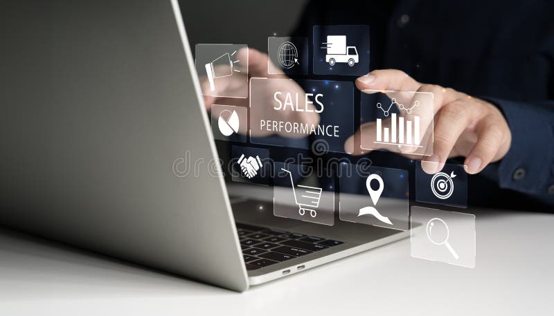 Sales Performance Management Concept. Businessman Use Laptop To Analyze ... Sales Performance Management Concept. Businessman Use Laptop To Analyze ...