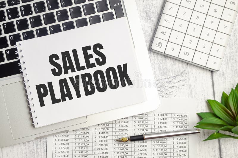 Sales Playbook Text and Notepad with Pen, Charts and Calculator Stock ...