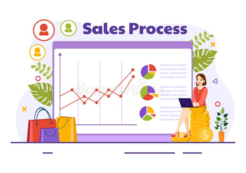 Sales Process Vector Illustration with Steps of Communication for ... Sales Process Vector Illustration with Steps of Communication for ...