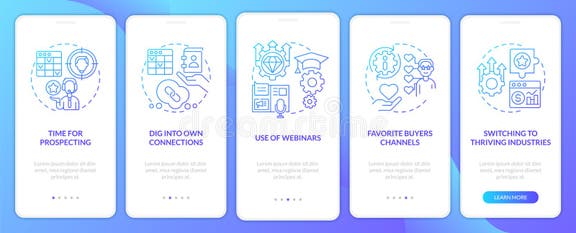 Sales Prospecting Techniques Blue Gradient Onboarding Mobile App Screen ...