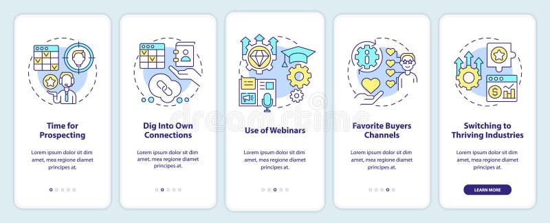 Sales Prospecting Techniques Onboarding Mobile App Screen Stock Vector ...