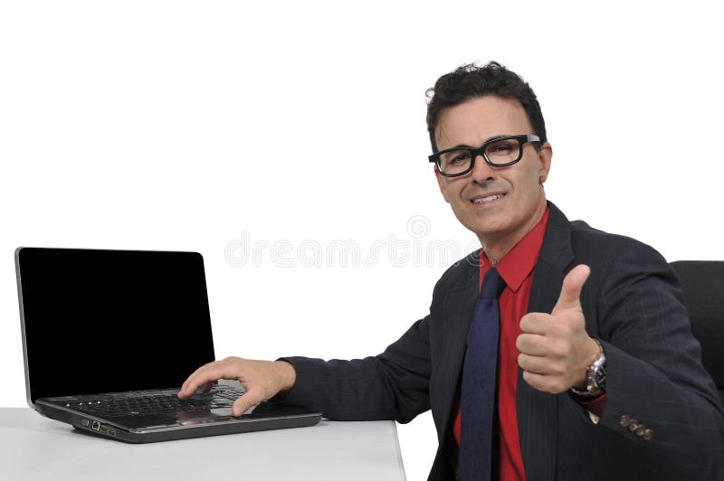 Salesman Sat at Computer Desk Talking on Smartphone Stock Photo - Image ...