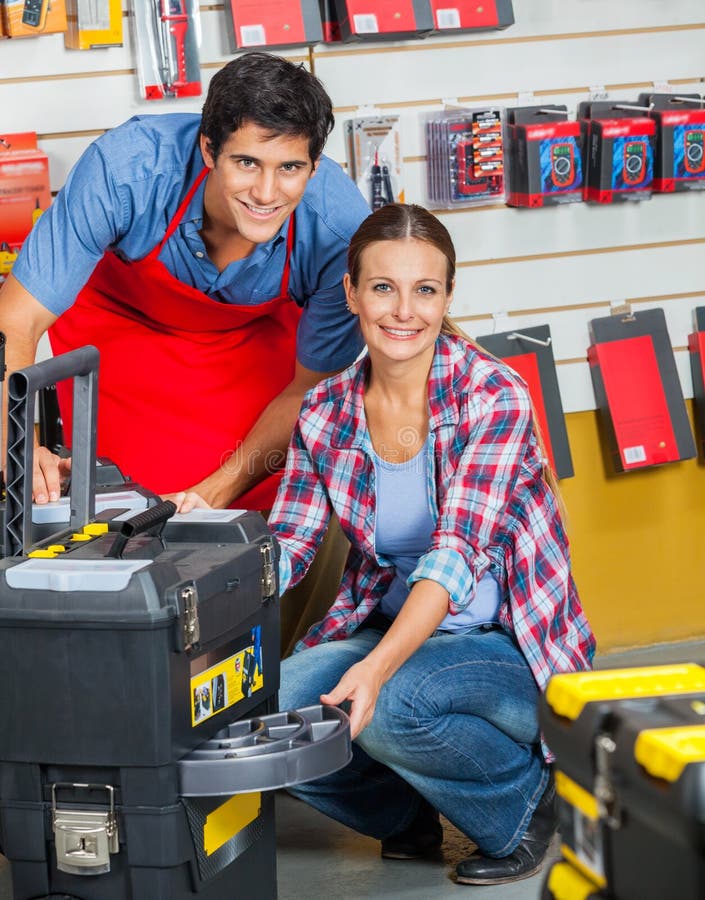 Salesman and Customer with Tool Case in Store Stock Photo - Image of ...