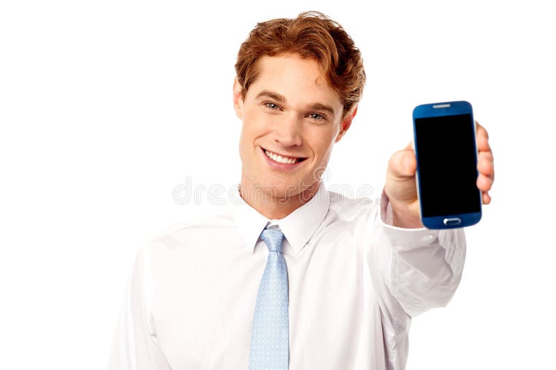 Salesman Displaying Newly Launched Mobile Phone Stock Photo - Image of ...