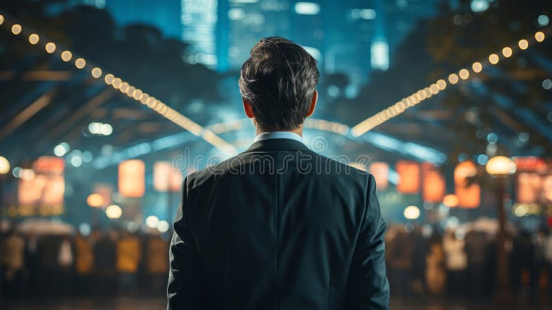 Salesman Person Market Back View. Generative AI. Stock Illustration ...