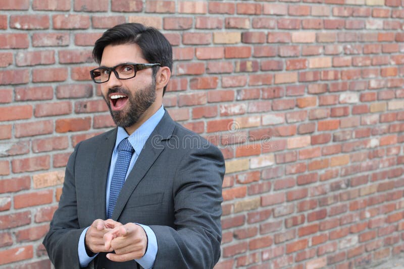 Salesman Pointing To Viewer Stock Image - Image of cheerful, candid ...