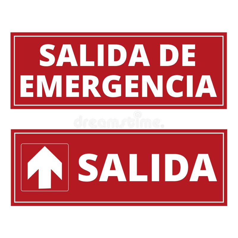 Salida and Salida De Emergencia Red Signs on a White Background (trad ...