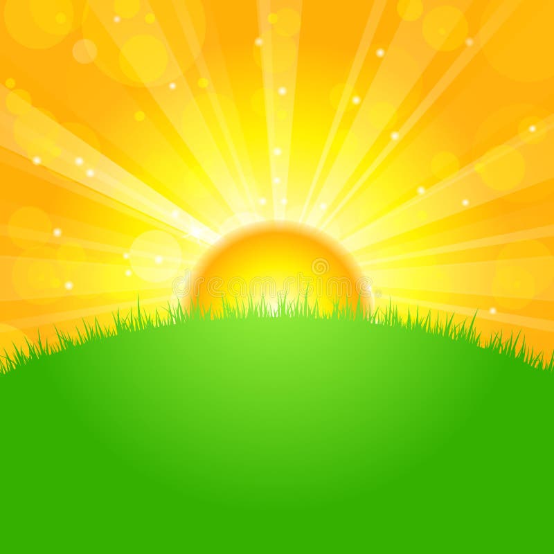 Salida Del Sol Sobre El Campo Verde De La Hierba Ilustración del Vector - Ilustración de ...