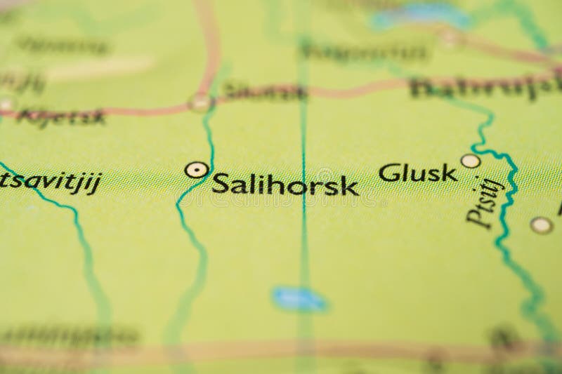 Salihorsk Belarus Location Marked on Printed Map.. Stock Image - Image of location, detail ...