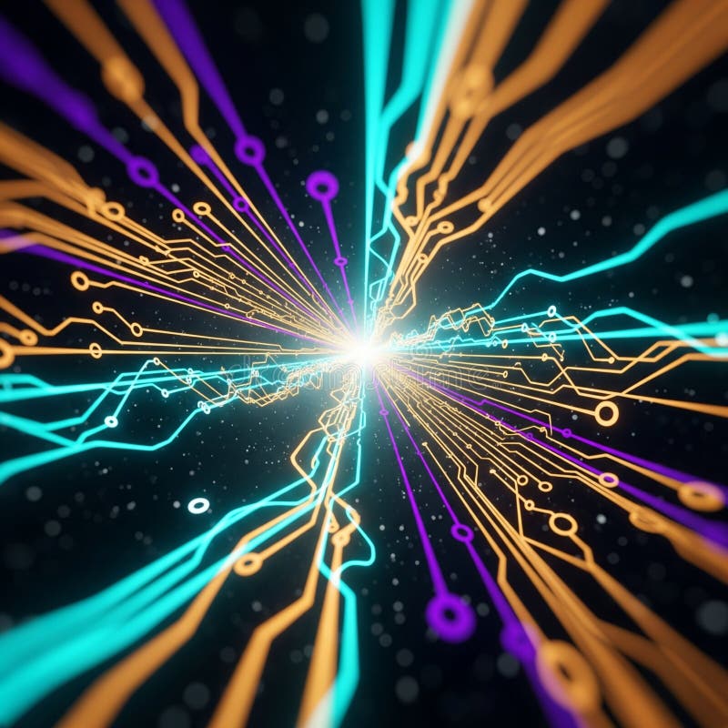 High-Speed Digital Circuit Board Data Explosion on Dark Background ...