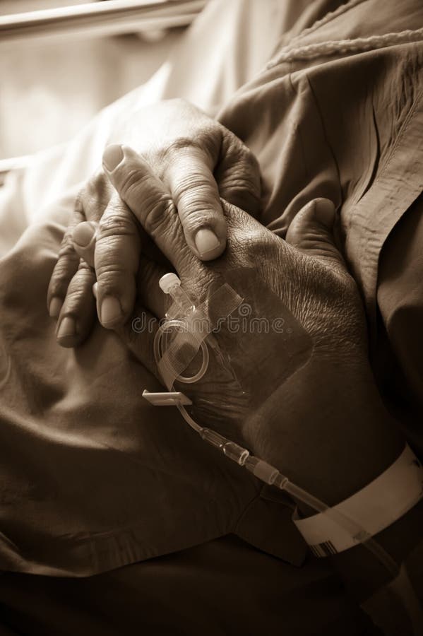 Saline Intravenous Solution in a Patients Hand Stock Image - Image of ...