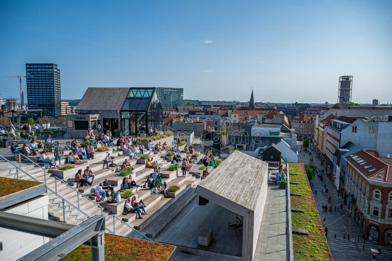 Salling ROOFTOP Roof Garden at Aarhus, Denmark with Tourists Sitting on ...