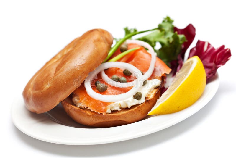 Salmon Bagel Sandwich image stock. Image du sain, orange - 40009075