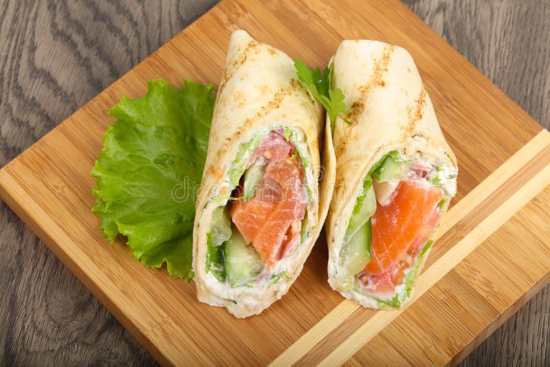 Salmon bread roll stock photo. Image of gourmet, plate - 112900692