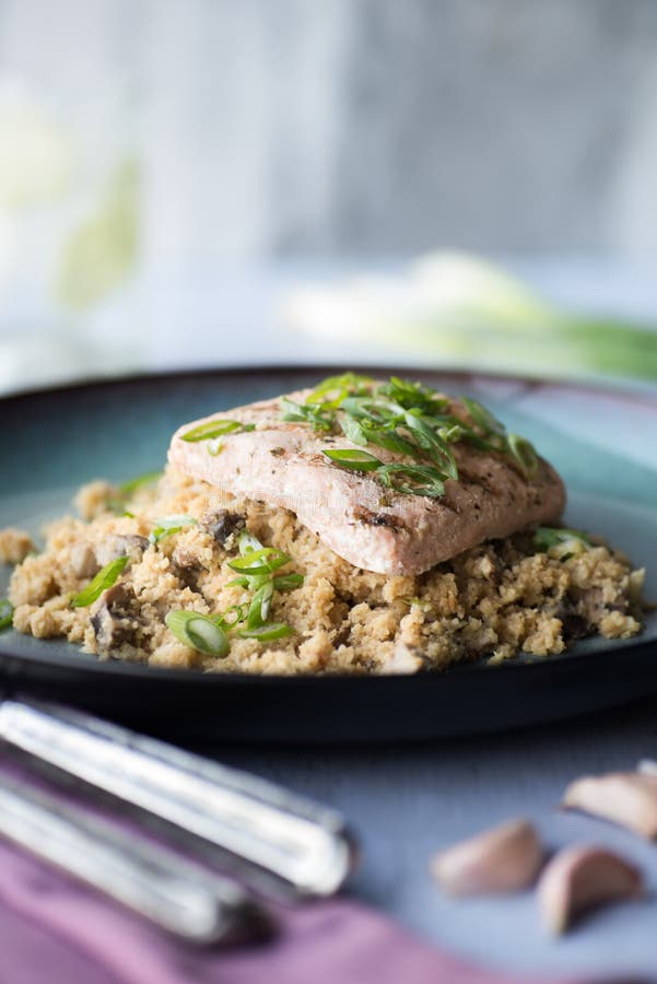 Salmon with Cauliflower Rice Stock Photo - Image of gourmet, vegetable ...