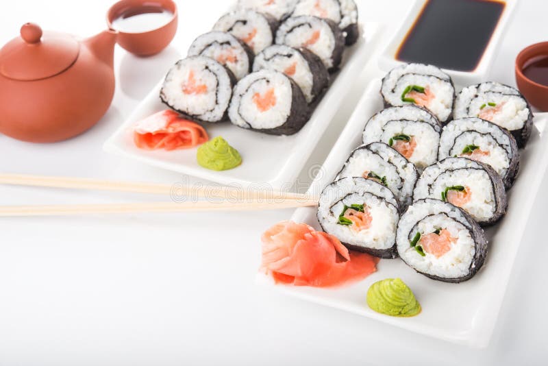 Salmon and cheese rolls stock image. Image of plate, fish - 59581395