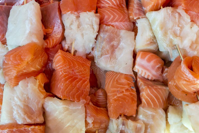 Salmon and cod skewer stock image. Image of color, hungry - 77289001